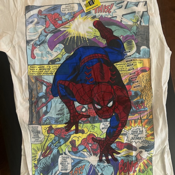 Marvel | Shirts | Marvel Spiderman Comic Print Tee White Red Blue ...